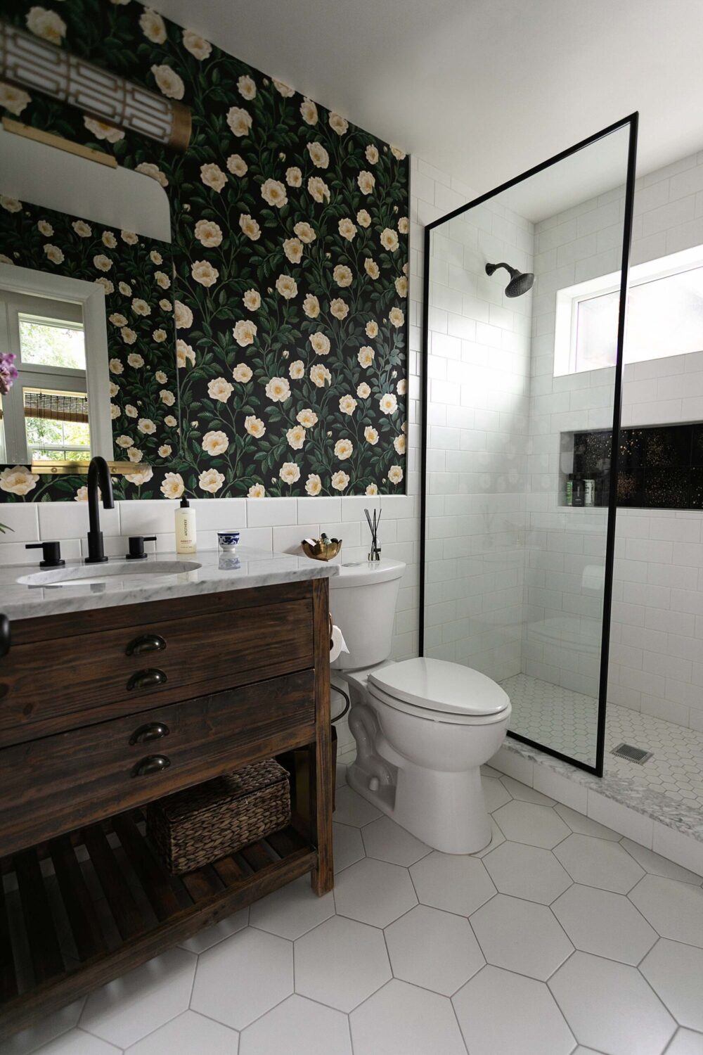 Hampton Roses Wallpaper in the Guest Bath – Diana Elizabeth Blog