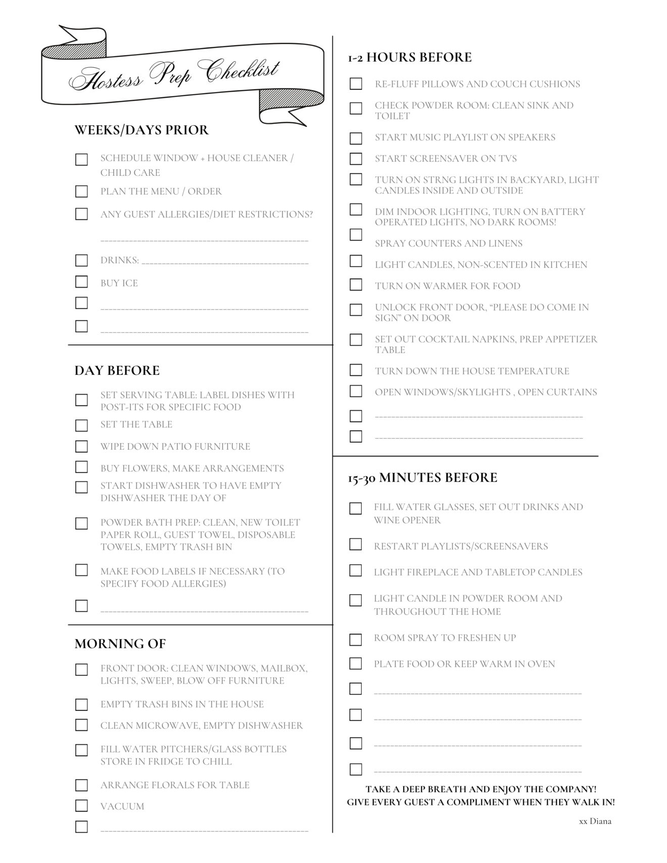 The Ultimate Hostess Party Checklist - Diana Elizabeth Steffen